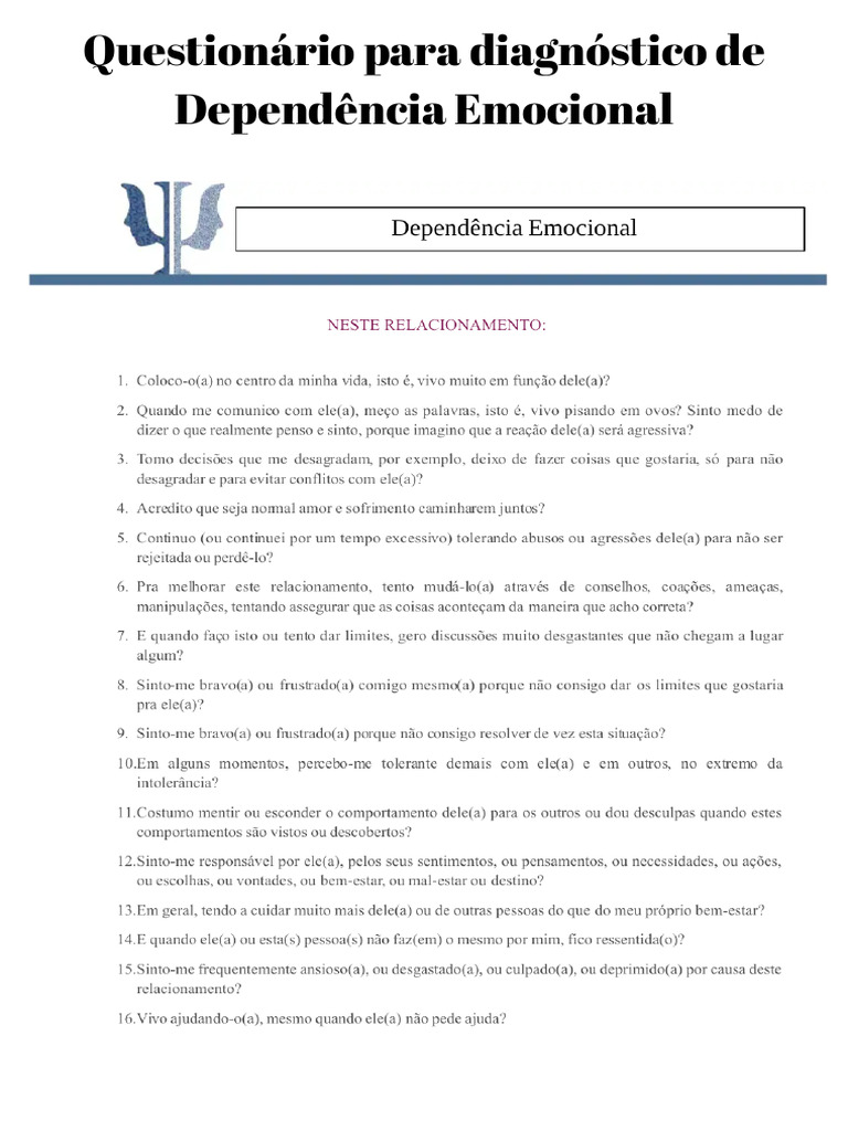 Questionário para Diagnóstico de Dependência Emocional | PDF