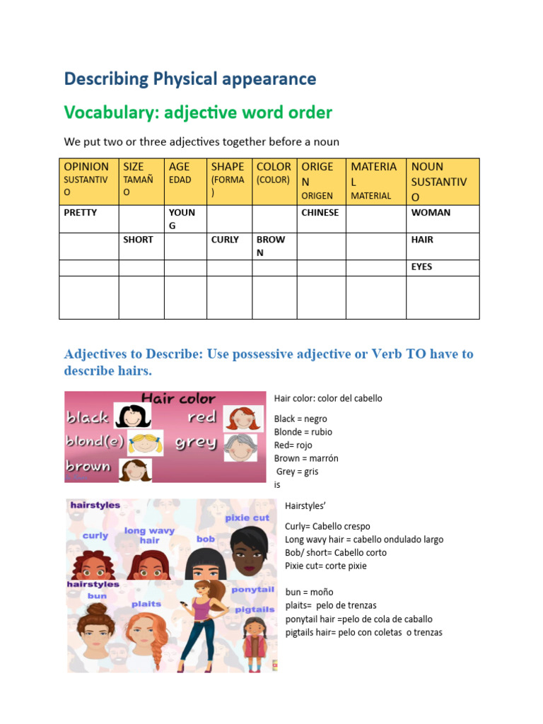 Describing Physical Appearance | PDF | Hair | Human Hair