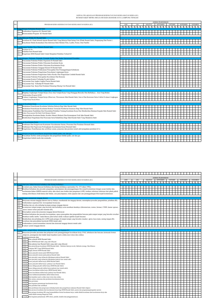 Jadwal Pelaksanaan Program K3 RS | PDF