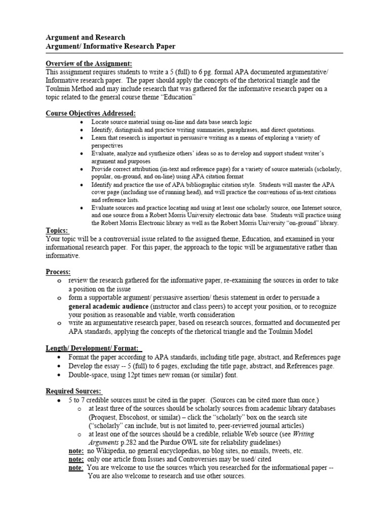 Argument Research Paper Assignment | PDF | Citation | Academic Publishing