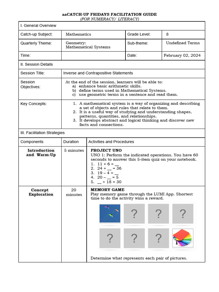 Teaching Guide Catchup Grade 8 Math 2 | PDF | Mathematics | Geometry