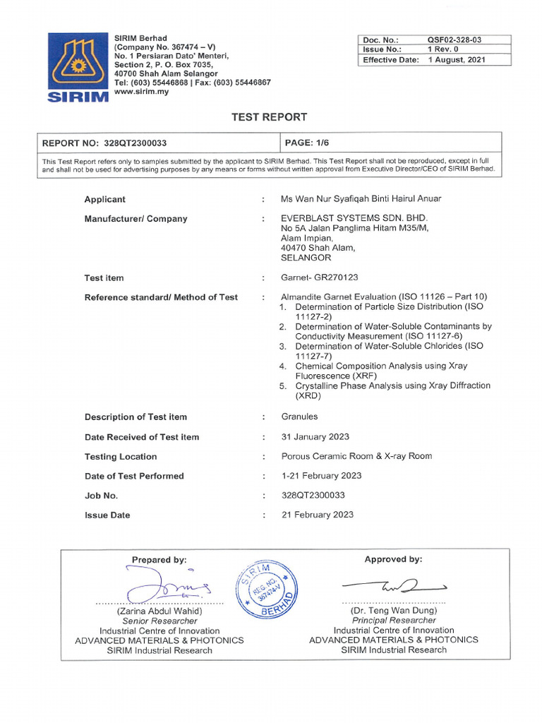 Sirim Report IMG Garnet 2023 | PDF