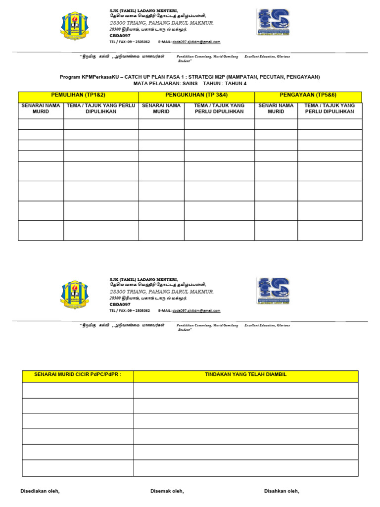TEMPLATE CATCH UP PLAN (RPH) KPM PerkasaKU | PDF