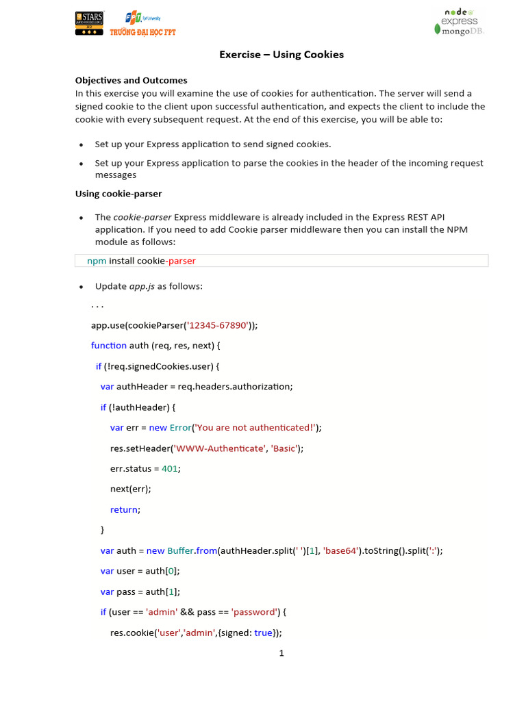 Exercise 15 - Using Cookies | PDF