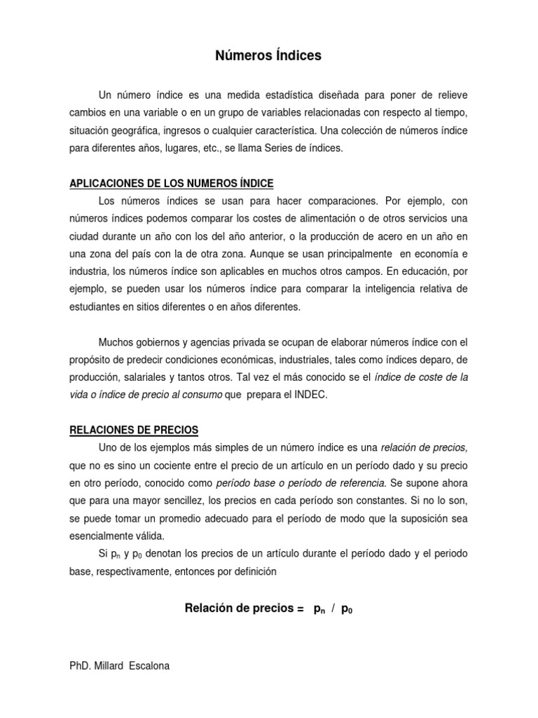 ESTADISTICA - Numeros Indices | PDF | Costo de la vida | Producto Interno Bruto