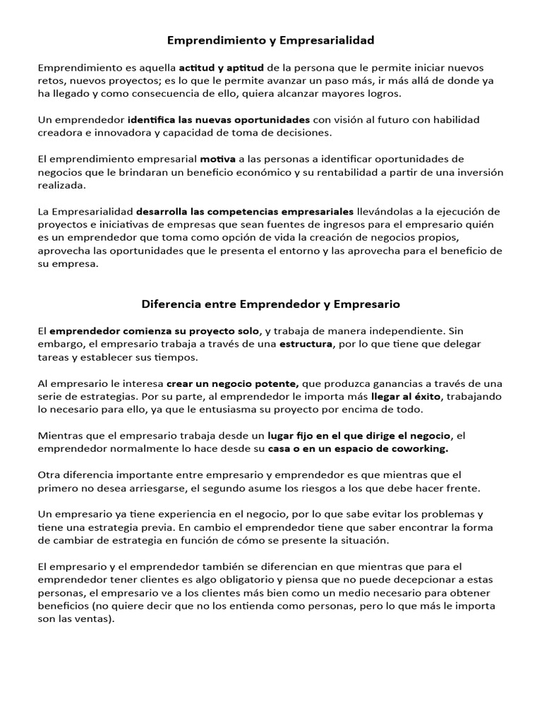 Enprendimiento y Empresarialidad | PDF | Iniciativa empresarial | Negocios económicos