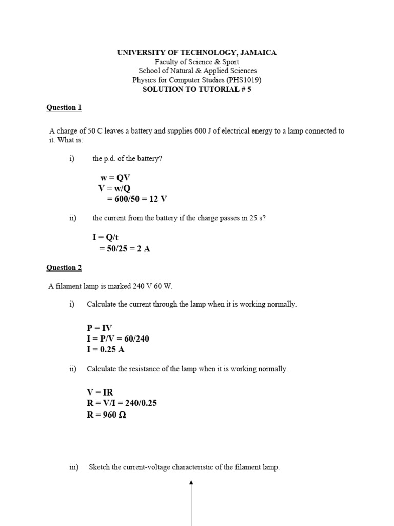 Solution For Tutorial 5-Current of Electricity | PDF | Resistor | Electrical Resistance And ...