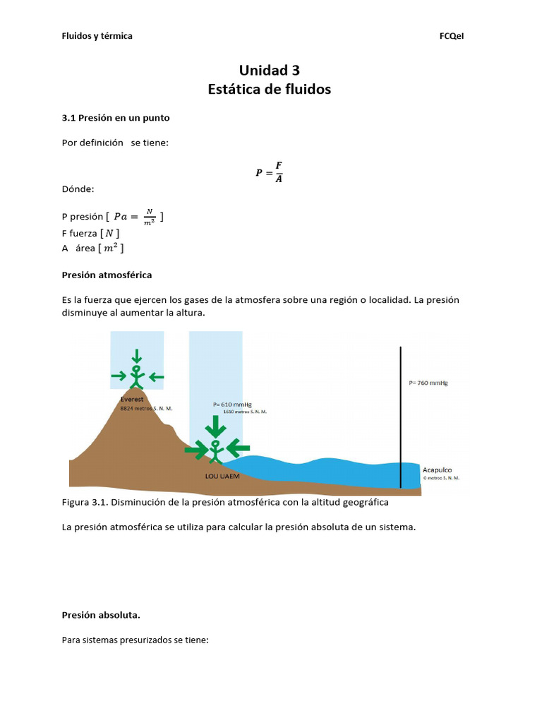 Capitulo 3 Estatica de Fluidos | PDF | Presión | Presión atmosférica