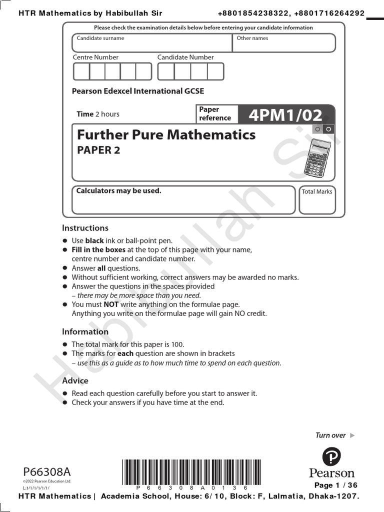 Edexcel IGCSE Further Pure Maths P2 | PDF | Area | Mathematics