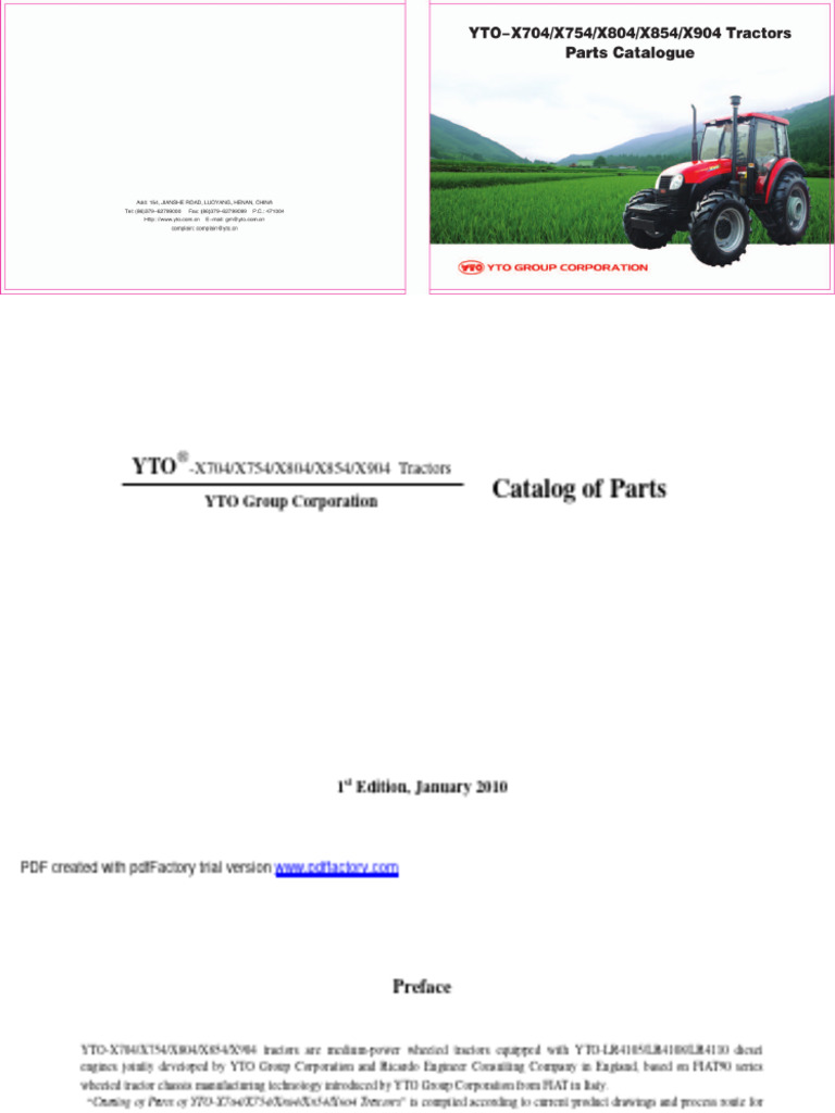 YTO X704-X904 Parts Catalogue 2010 | PDF | Manual Transmission | Axle
