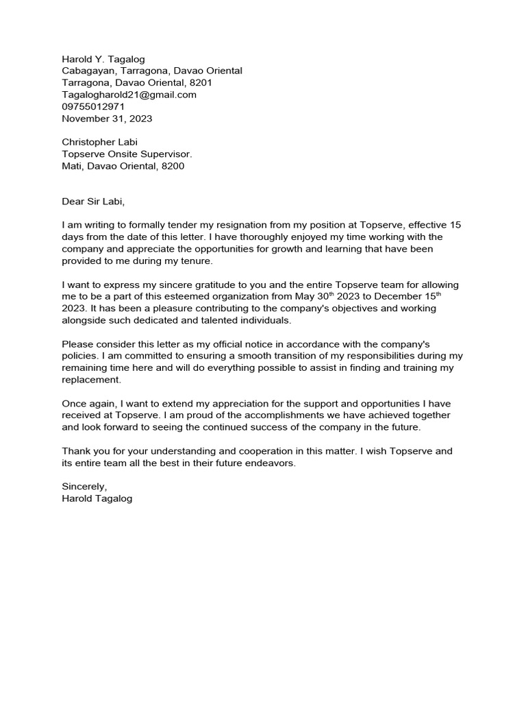 Signed Resignation Letter | PDF