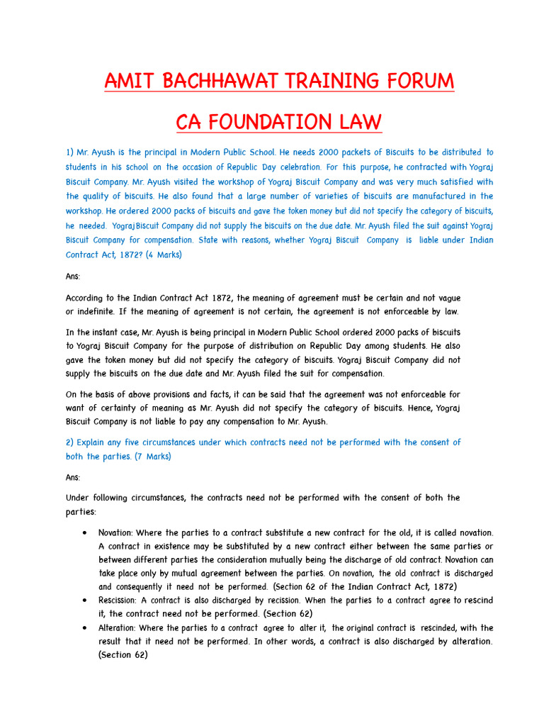 Ca Foundation Important Questions | PDF | Limited Liability Partnership ...
