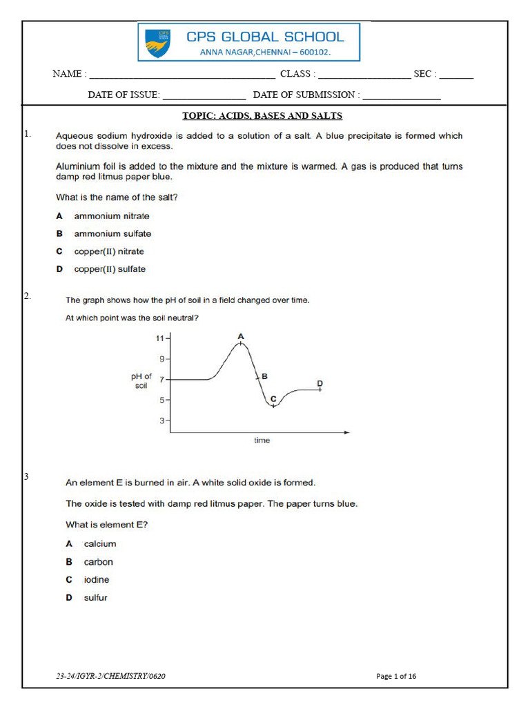 Acids, Bases and Salts - WORKSHEET | PDF | Solubility | Salt (Chemistry)