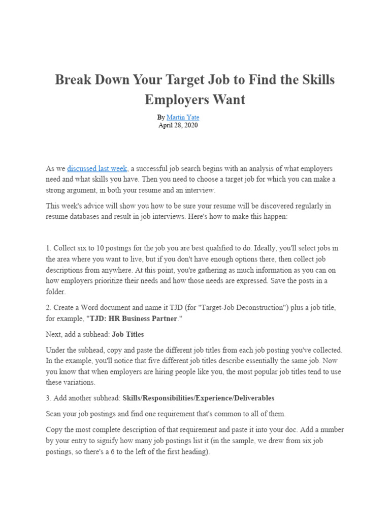 Break Down Your Target Job To Find The Skills Employers Want | PDF ...
