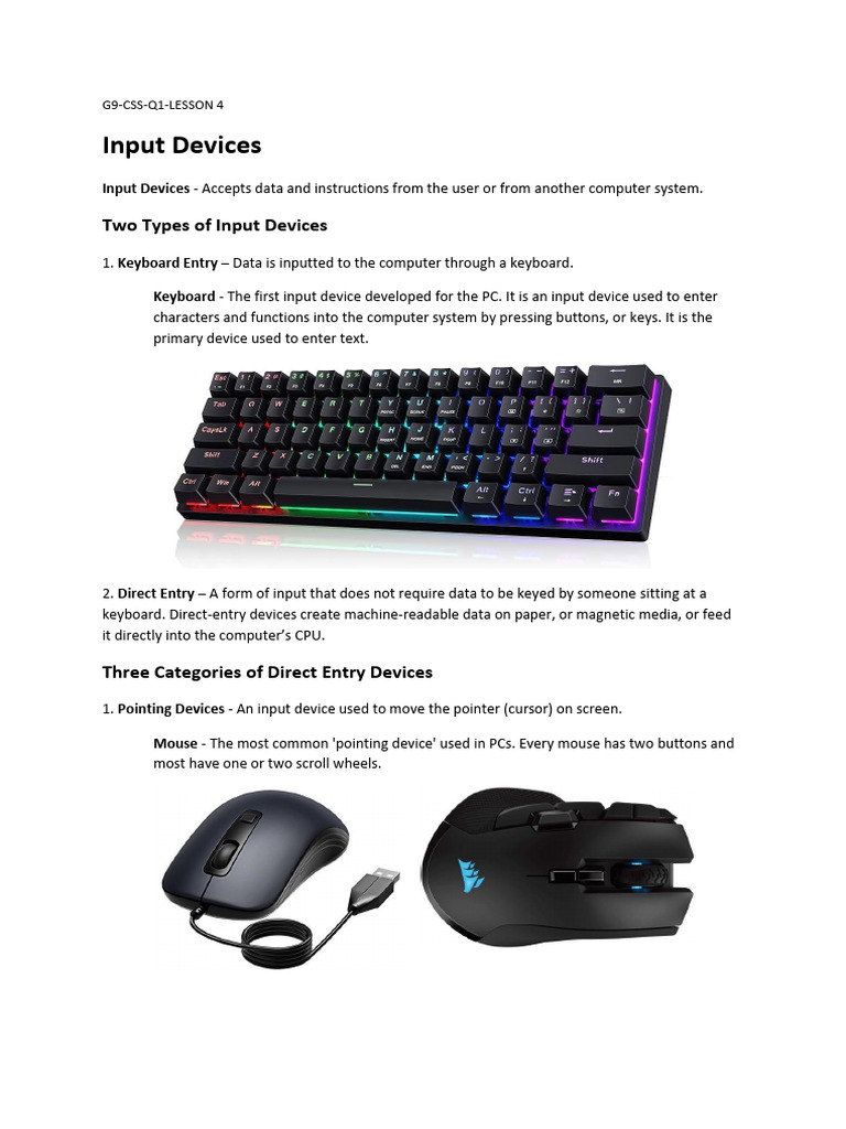 G9 CSS Q1 LESSON 4 Input Devices | PDF
