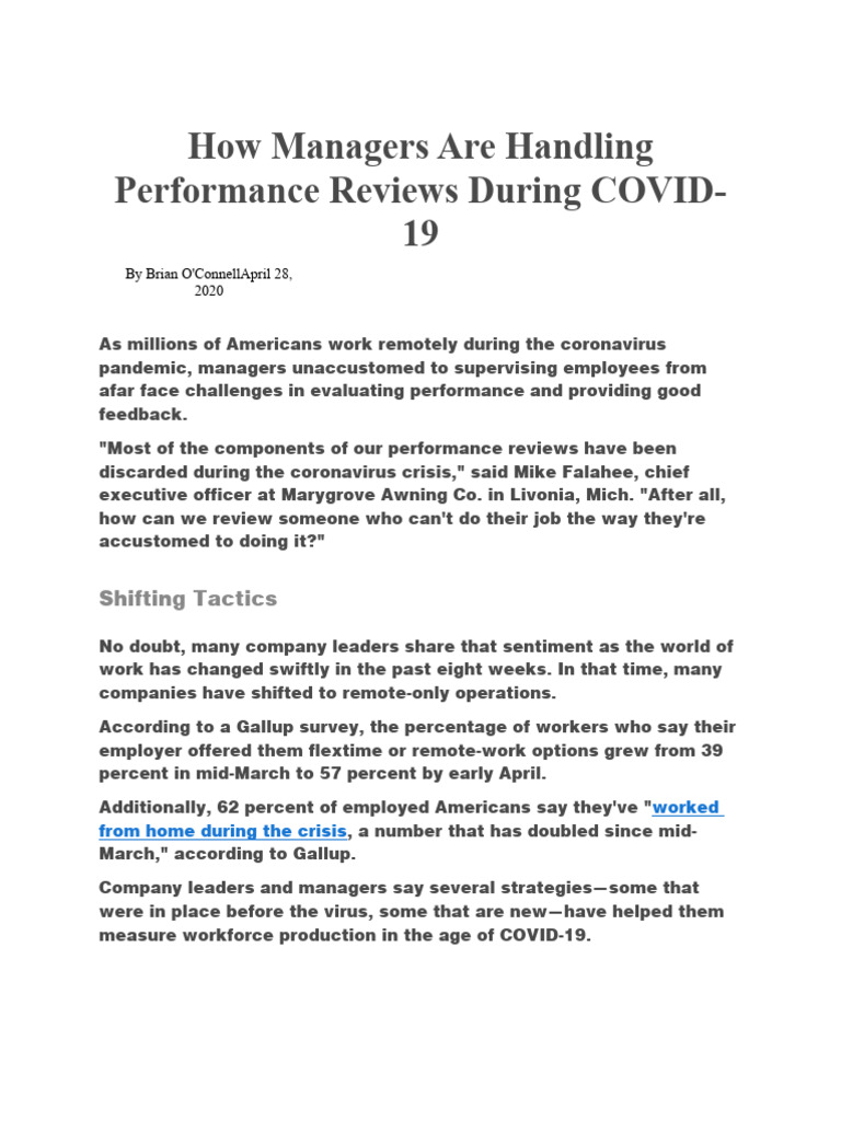 How Managers Are Handling Performance Reviews During COVID | PDF