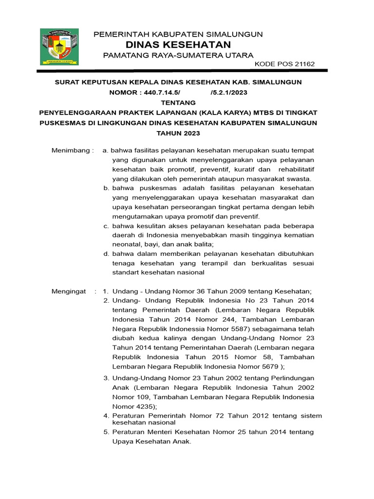 SK Narasumber MTBS | PDF | Kesehatan Holistik