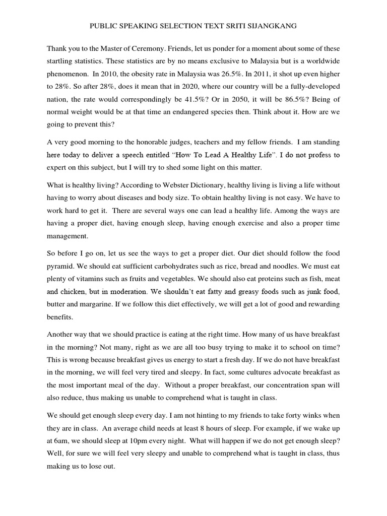 Public Speaking Selection Text | PDF | Sleep | Obesity