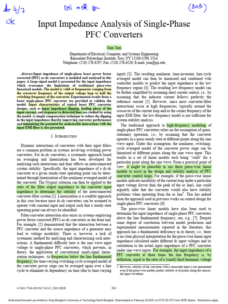 Input Impedance Analysis of Single-Phase PFC Converters | PDF | Electrical Impedance | Rectifier