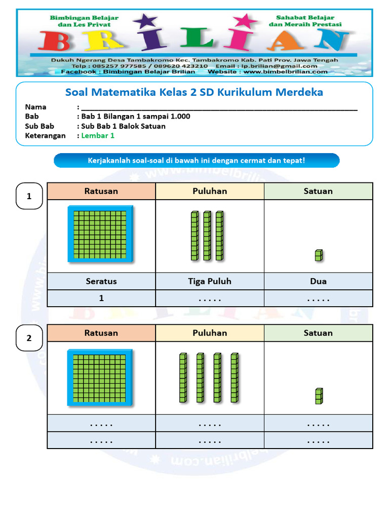 Soal Matematika Kelas 2 SD Sub Bab 1 Balok Satuan (1) | PDF