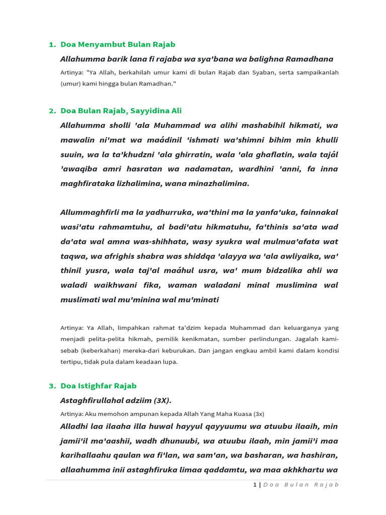 Doa dan Istighfar Bulan Rajab | PDF | Agama & Spiritualitas