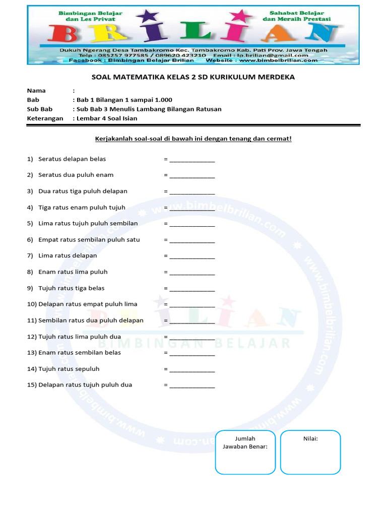 Menulis Lambang Bilangan Ratusan Lembar 4 | PDF