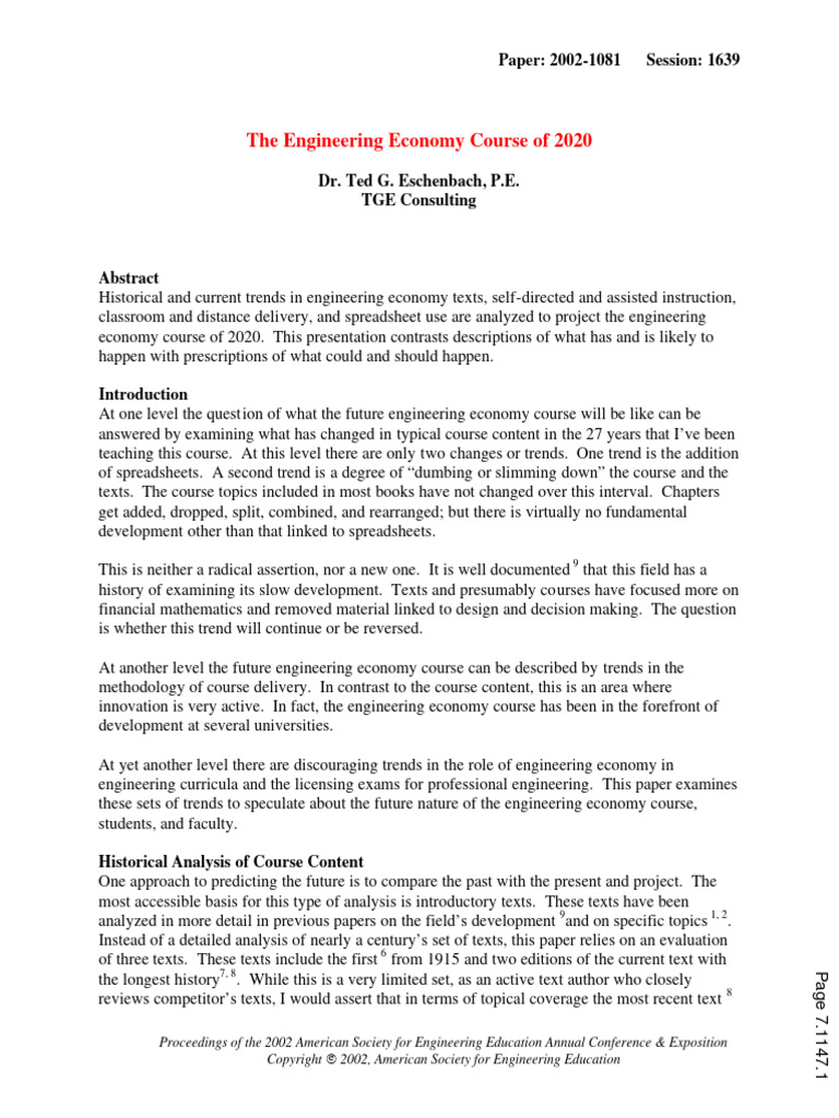 The Engineering Economy Course of 2020 | PDF | Engineering | Spreadsheet