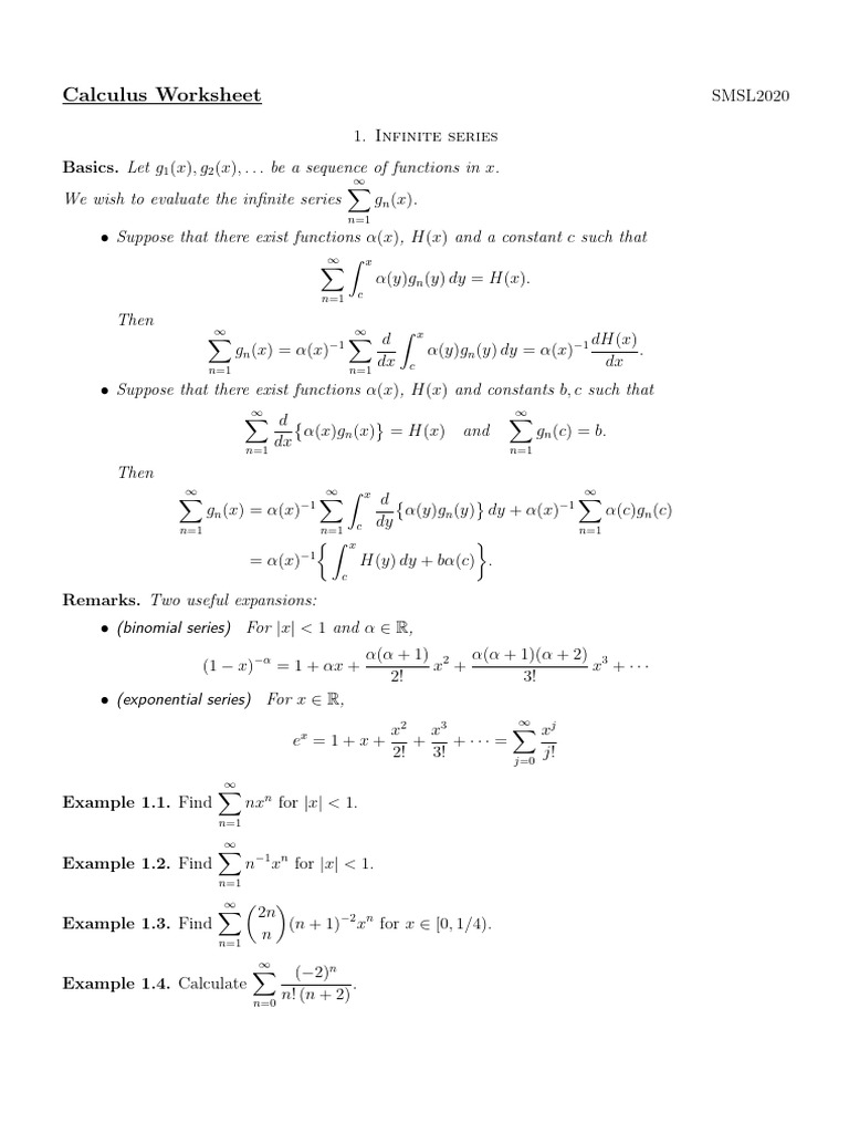 Worksheet 1 | PDF | Infinity | Calculus