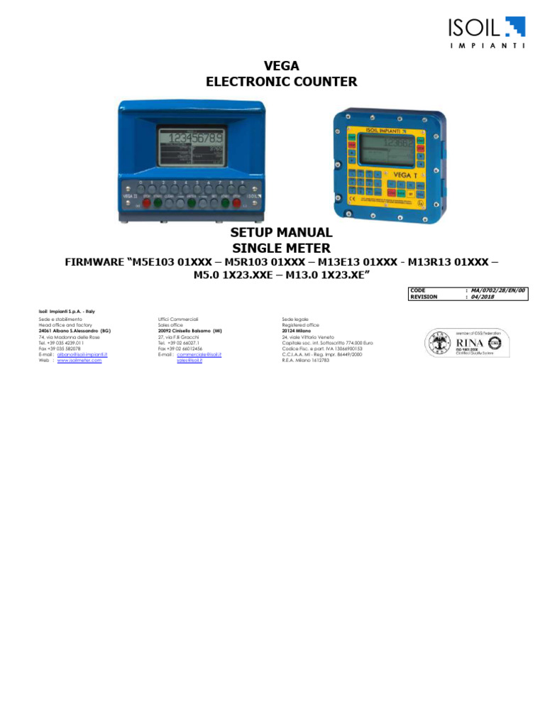 Vega Electronic Counter Setup Manual | PDF | Input/Output | Flow ...