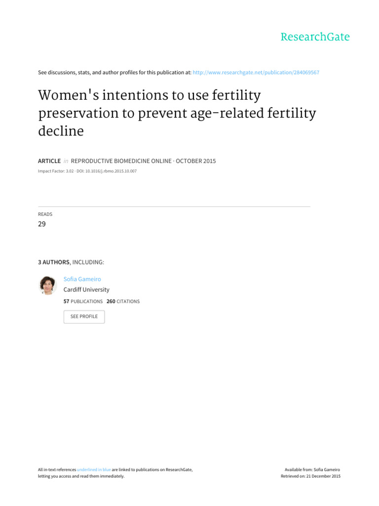 Women's Fertility Preservation Intentions | PDF | Intention | Infertility