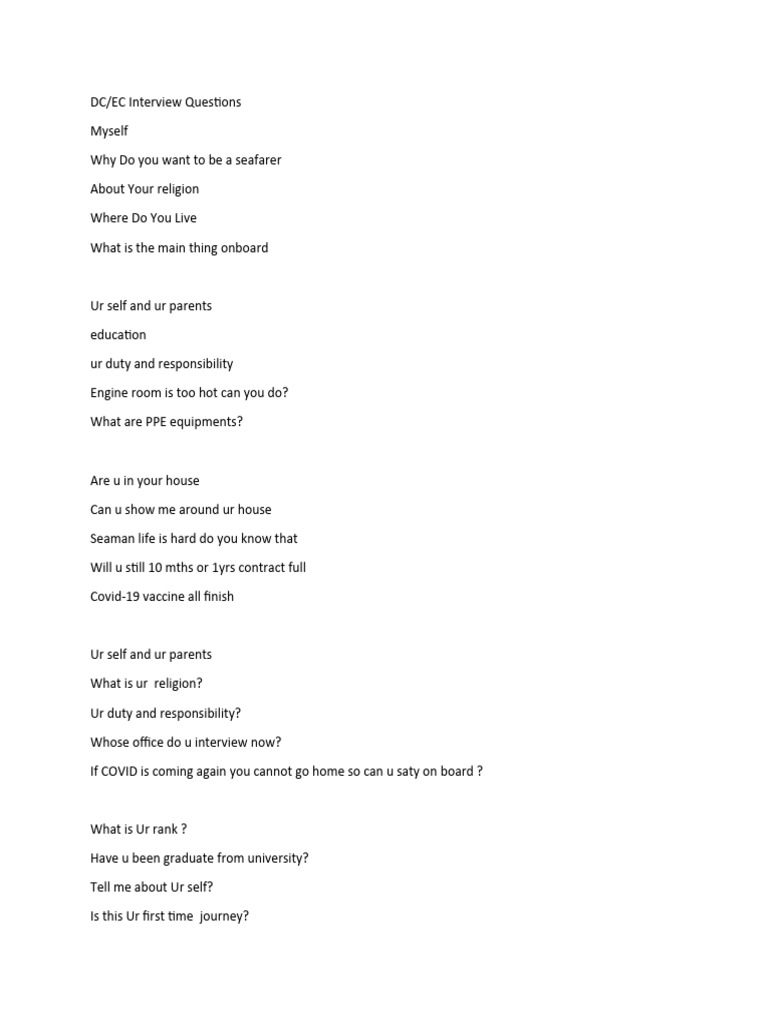 Cadet Interview Questions Guide | PDF | Sailor | Water Transport