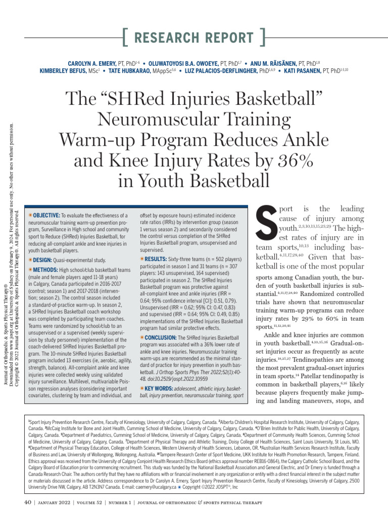 Emery Et Al 2021 The Shred Injuries Basketball Neuromuscular Training ...