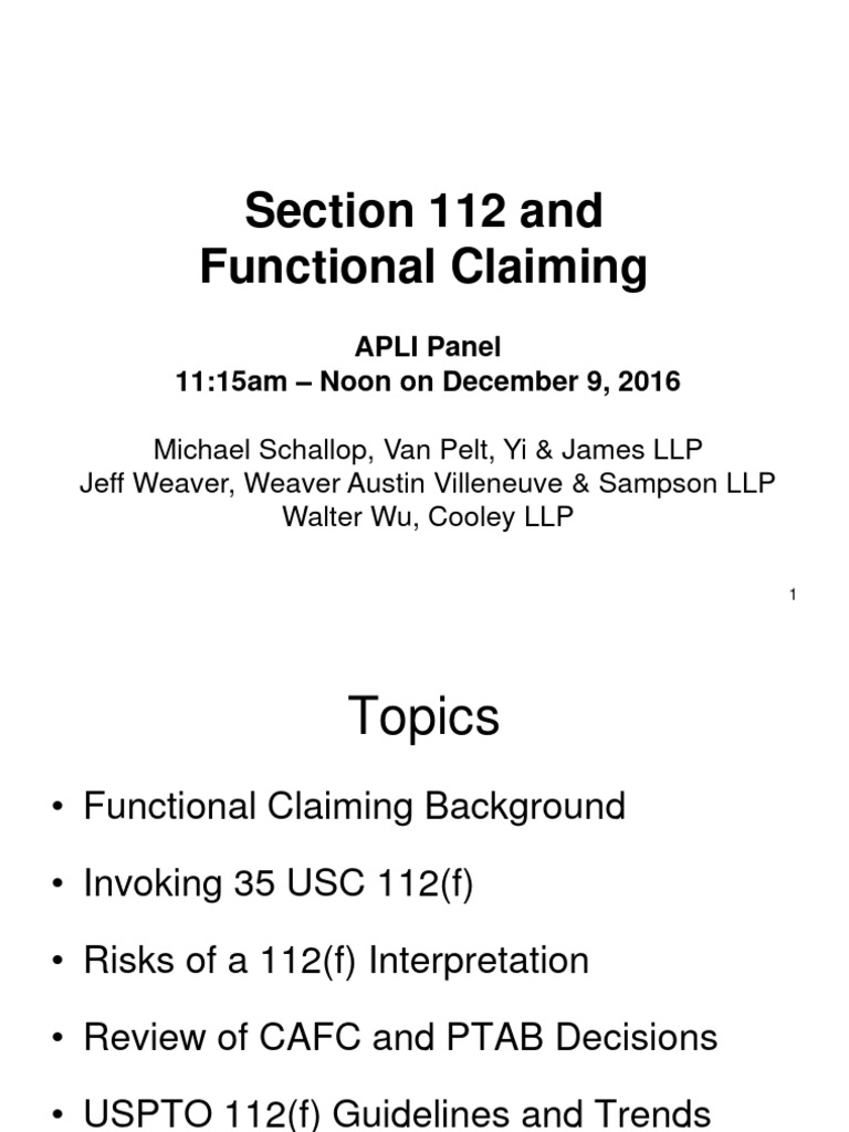 Section 112 Means Plus Function Claiming 1 | PDF | Title 35 Of The ...