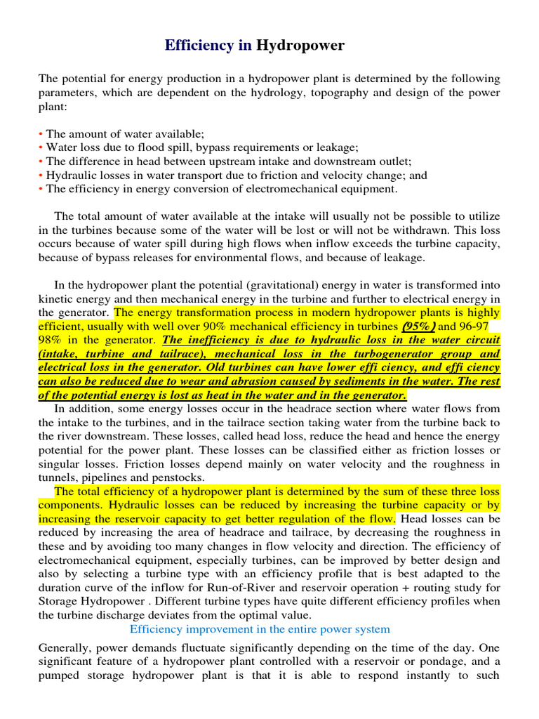 Hydropower Efficiency Explained | PDF | Hydroelectricity | Hydropower