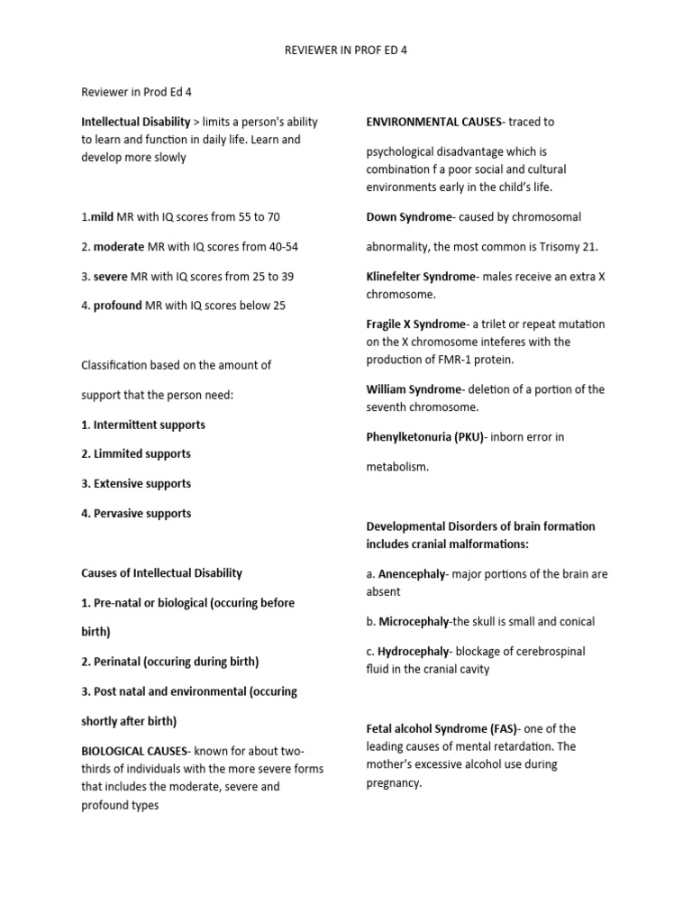 Reviewer In Prof Ed 4 Pdf Autism Spectrum Intellectual Disability