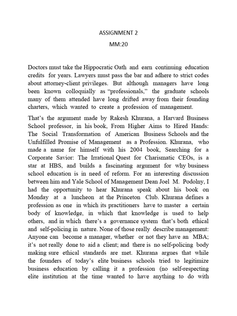 ASSIGNMENT 2 (Amit Bhandari) | PDF | Profession | Master Of Business Administration