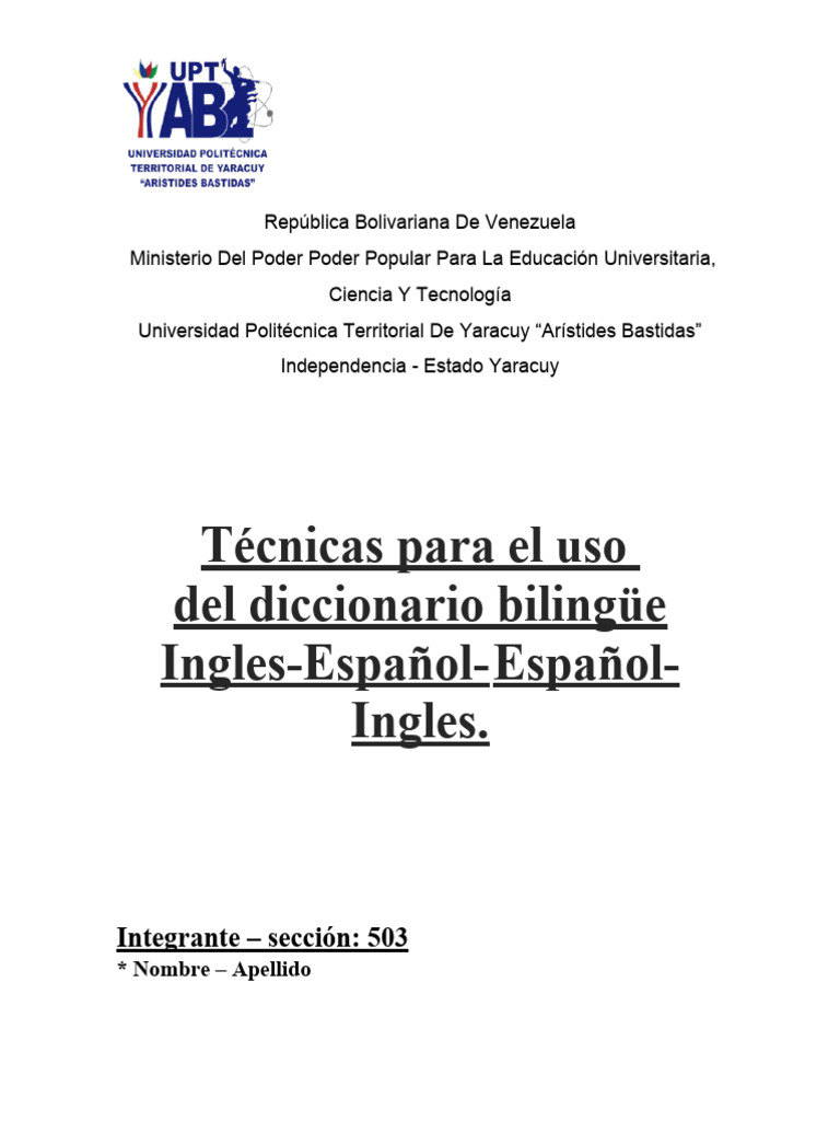 Diccionario Bilingue Sección 503 | PDF