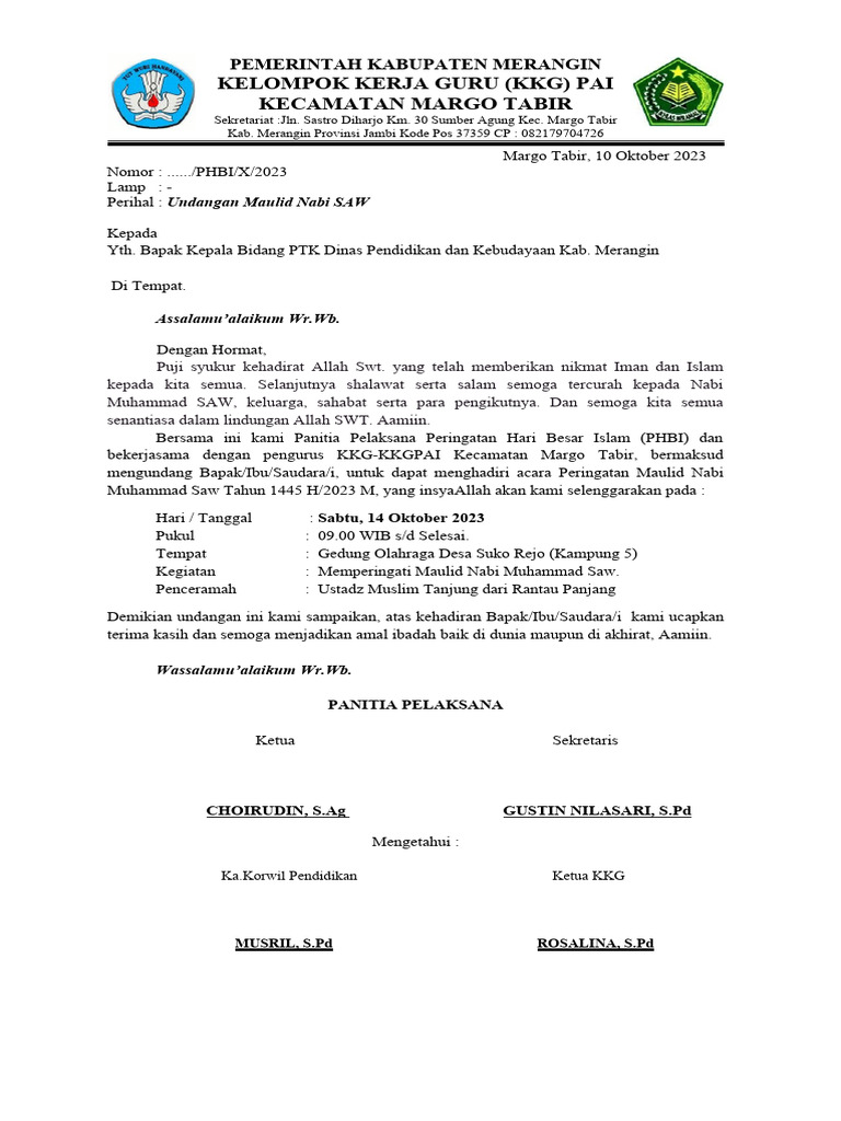 Undangan PHBI Maulid Nabi 2023 Fix 2 | PDF | Agama & Spiritualitas