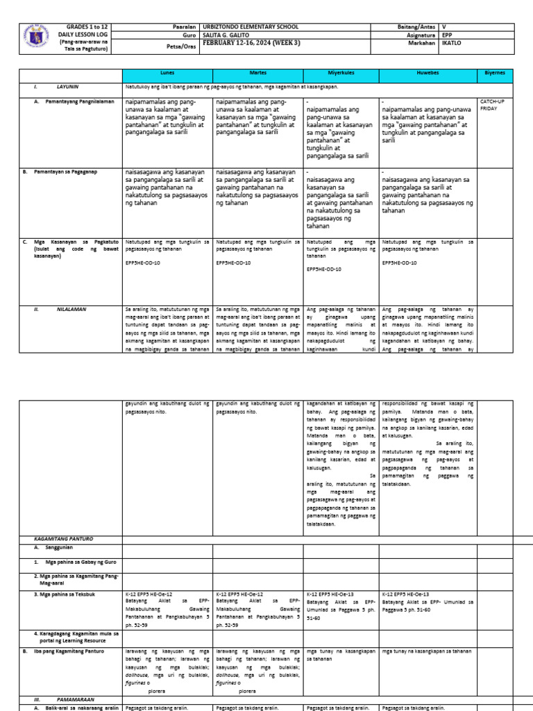 Grade 5 DLL H.E. 5 q3 Week 3 | PDF