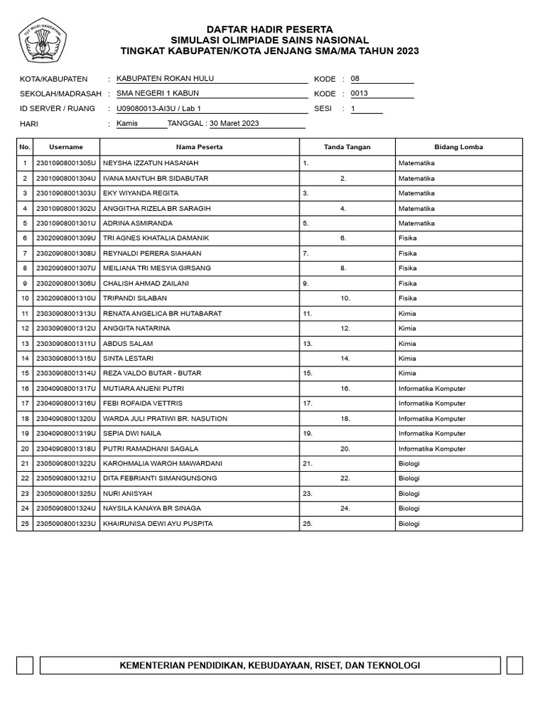 Absen Simulasi KSN 2023 | PDF
