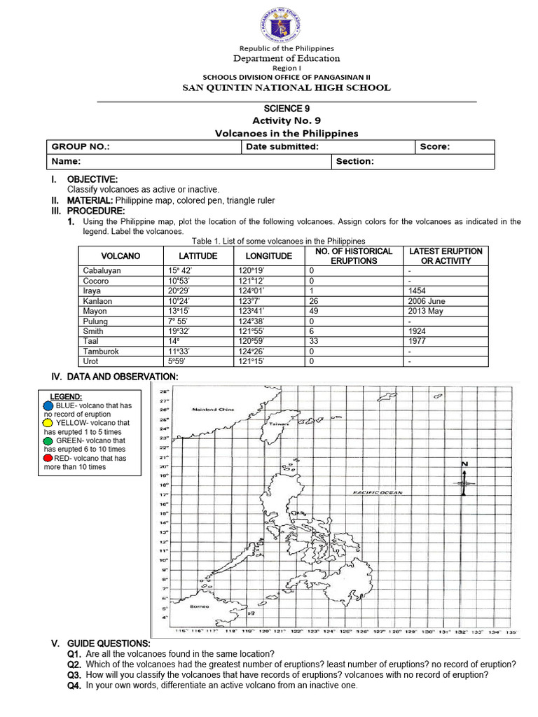 Volcano Classification Activity in the Philippines | PDF | Volcano ...