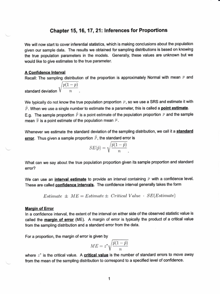 06 Chapter 15, 16, 17, 21 Inferences for Proportions Completed | PDF ... 06 Chapter 15, 16, 17, 21 Inferences for Proportions Completed | PDF ...