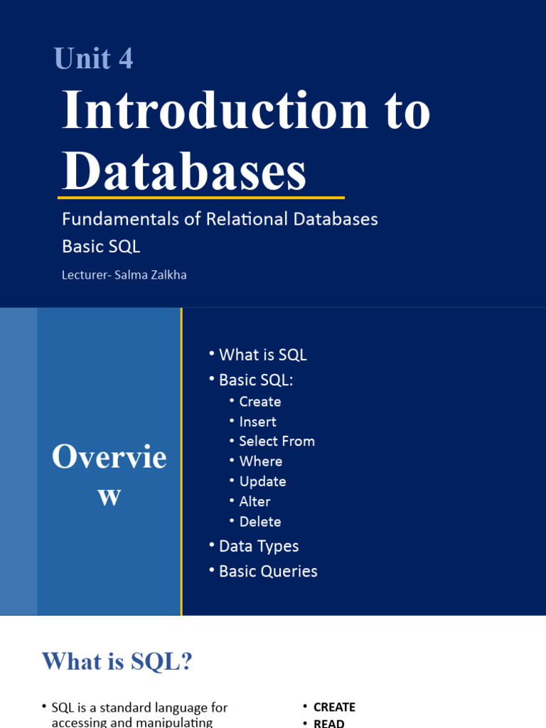 Lecture-2 Fundamentals of RDB - Basic SQL | PDF | Sql | Databases