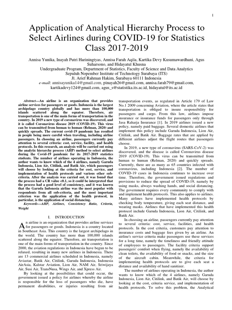 Application of Analytical Hierarchy Process To Select Airlines During ...