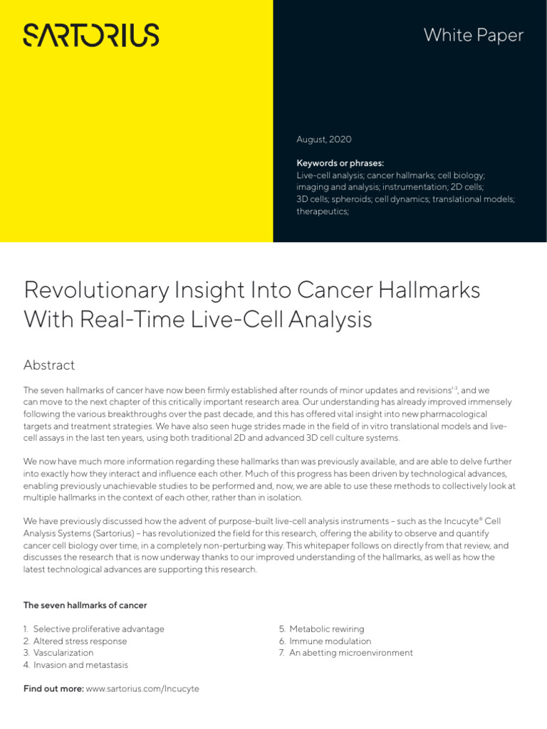 Hallmarks of Cancer Whitepaper Sartorius | PDF | Angiogenesis | Neoplasms