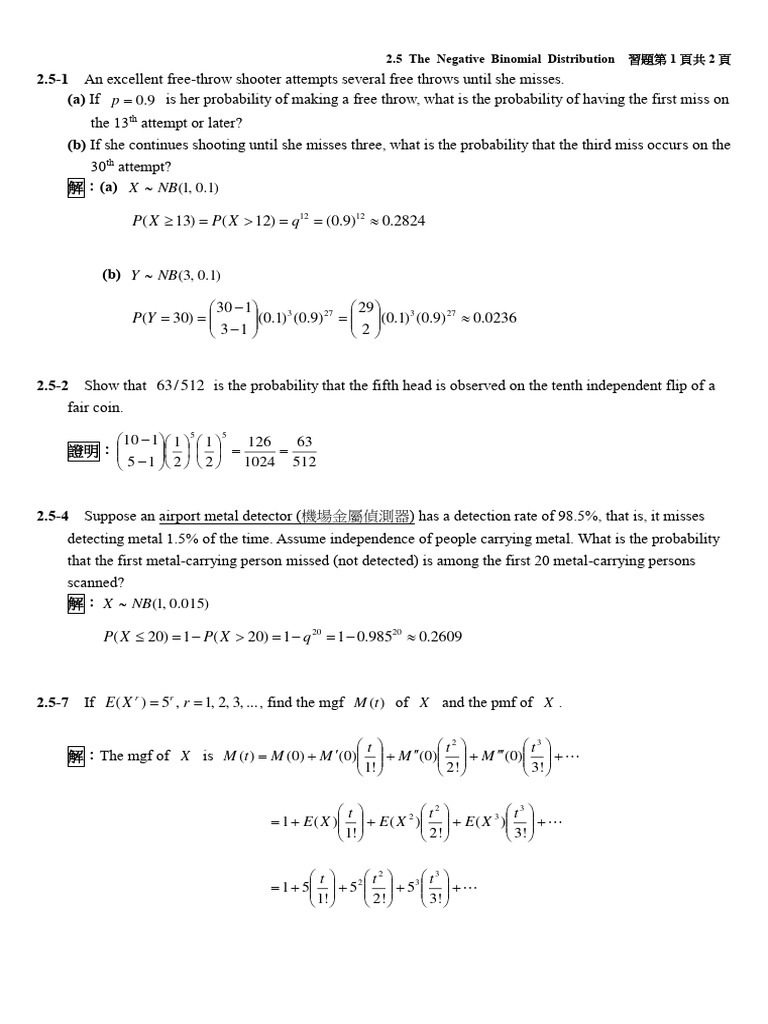 Negative Binomial Distribution Exercises | PDF | Scientific Theories ...