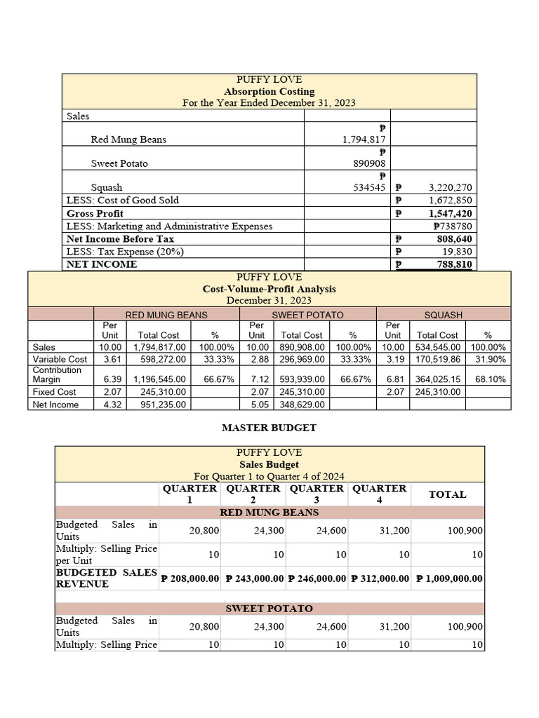 Master Budget 1 | PDF