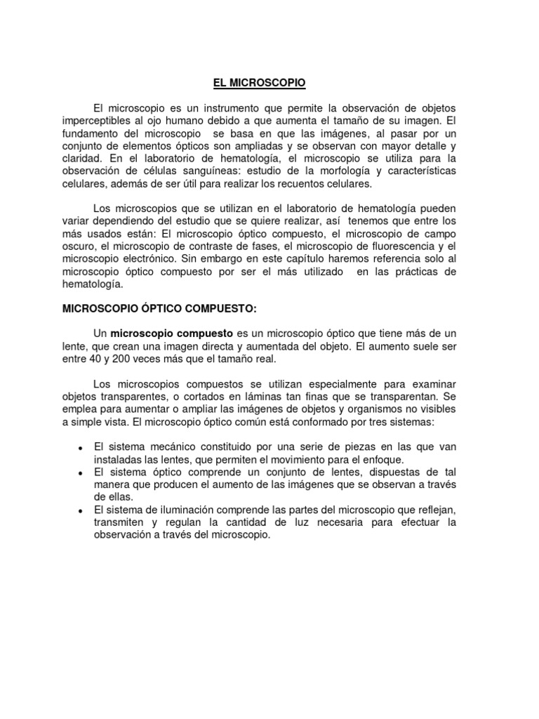 Microscopio Óptico: Partes y Funciones | PDF | Microscopio | Óptica