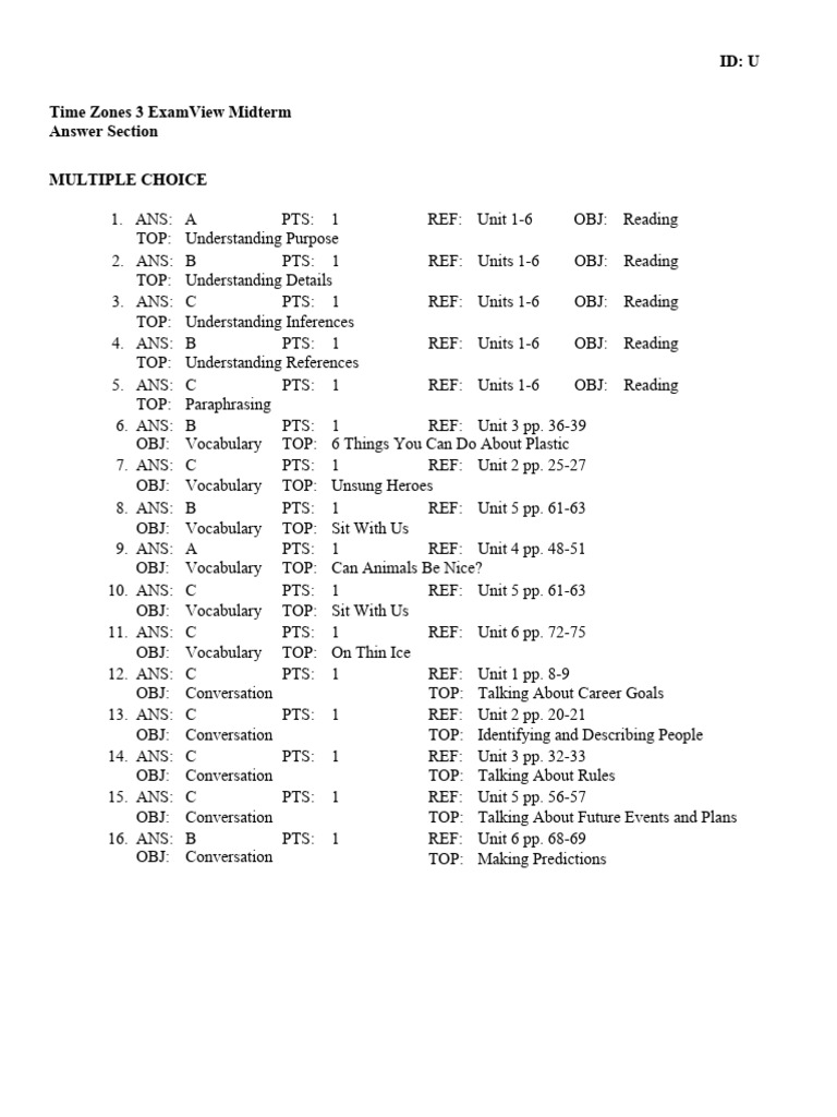 ExamView - TZ3 Midterm - Answer Key | PDF | Language Mechanics | Languages