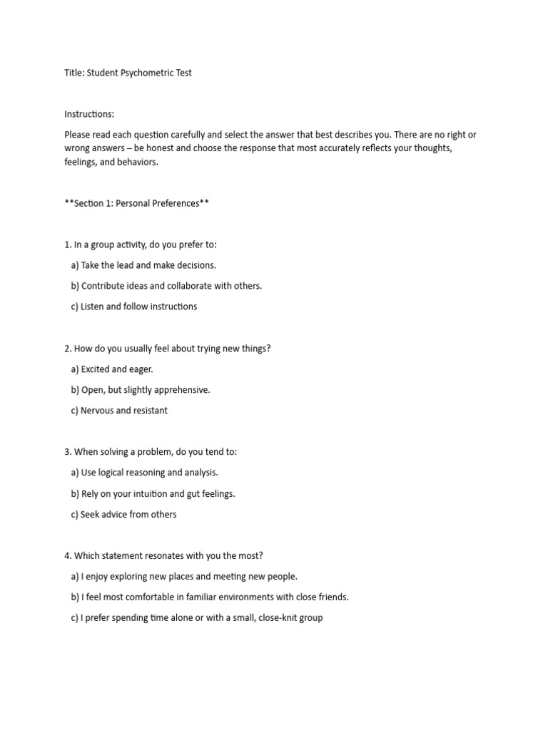 Psychometric Test | PDF | Feeling | Decision Making